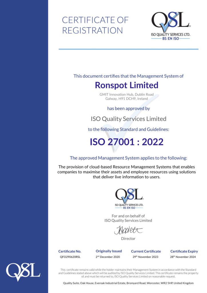 ISO 27001 certified | Ronspot